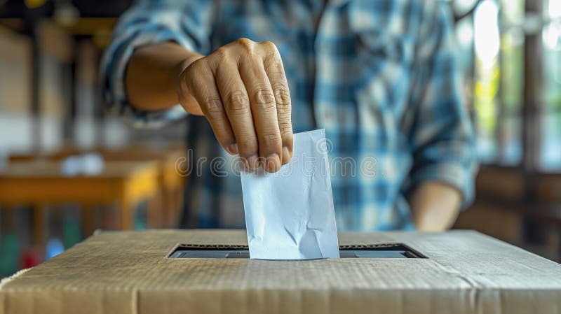 Hand Inserting Paper Ballot into Voting Box in Bright Environment Stock ...