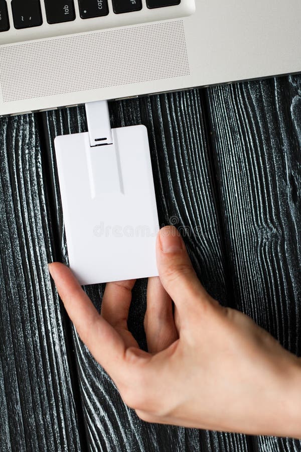 Hand Inserting USB Flash Drive into Computer Laptop. Stock Photo ...