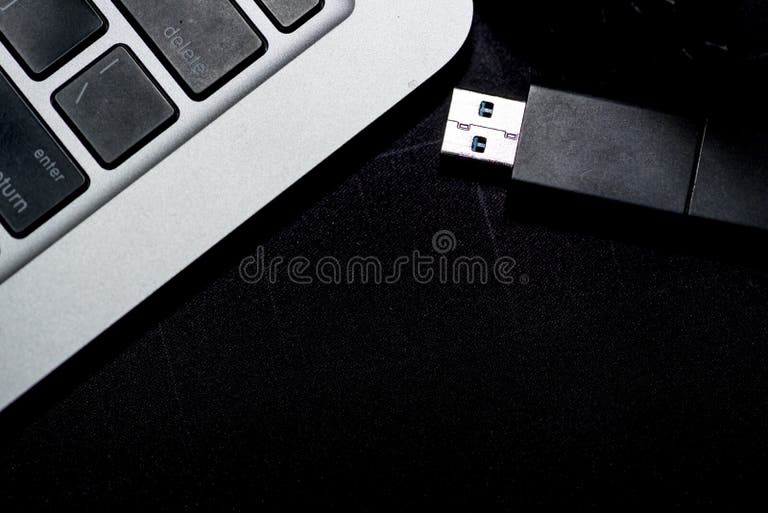 Hand Inserting USB Flash Memory Drive Plugged into a Computer Laptop ...