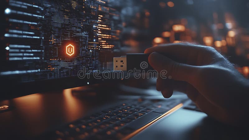 Hand Inserting USB Key with Active Firewall and Data Protection Stock ...