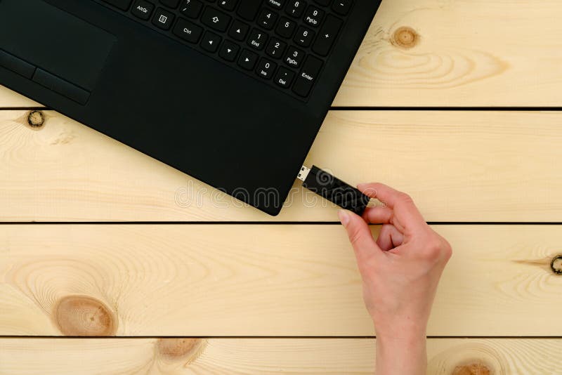 Hand Inserting Usb Memory Stick To Laptop Computer Stock Image - Image ...