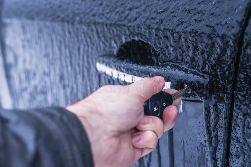 Hand inserts the key stock photo. Image of lock, locking - 81202048