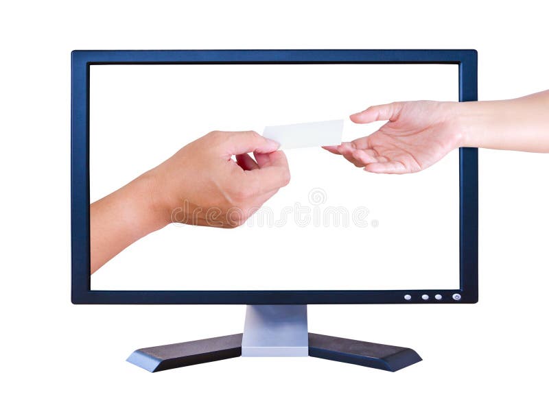 Hand Inside Monitor Give Name Card Stock Image - Image of card ...
