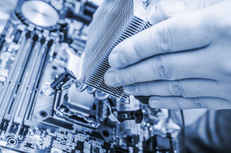 Hand Installing the Computer Chip Stock Image - Image of information ...