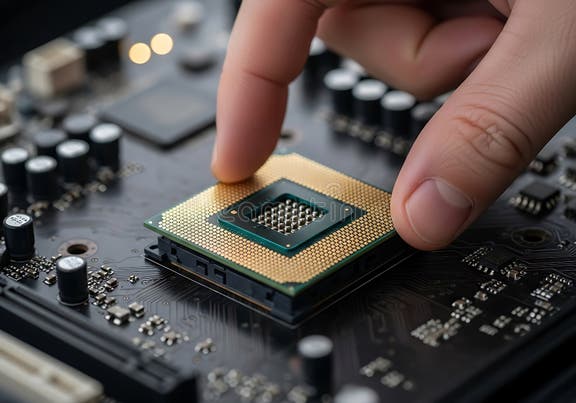 Hand Installing Computer Cpu Processor Onto Motherboard Socket Close Up ...