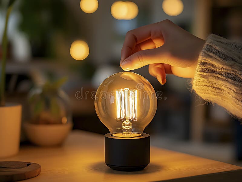 Hand Installing LED Bulb in Modern Home Table Lamp Stock Photo - Image ...