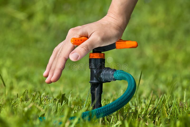 Hand Installing Sprinkler for Irrigation of Garden Stock Image - Image ...