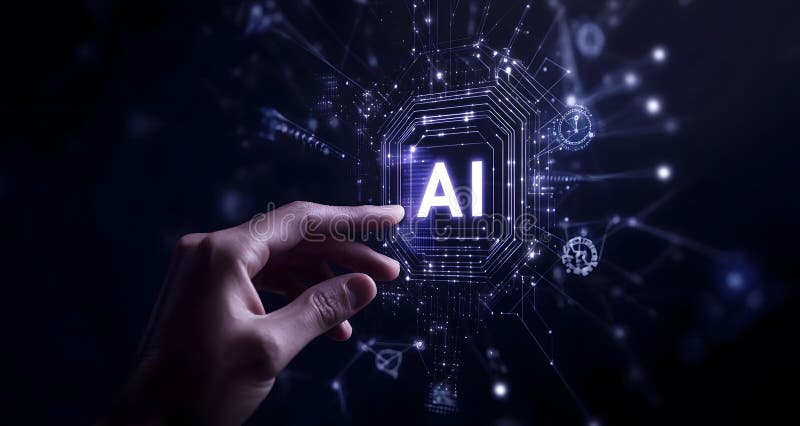 Hand Interacting with AI Interface on Futuristic Digital Screen ...