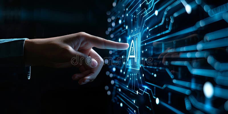 Hand Interacting with AI Symbol. Concept of Cutting-edge Artificial ...