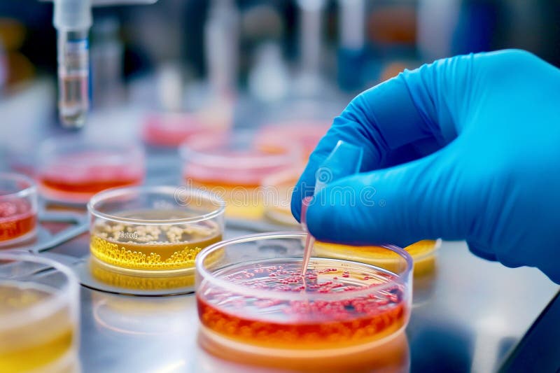 A Hand Interacting with a Bacterium Colony in a Laboratory ...