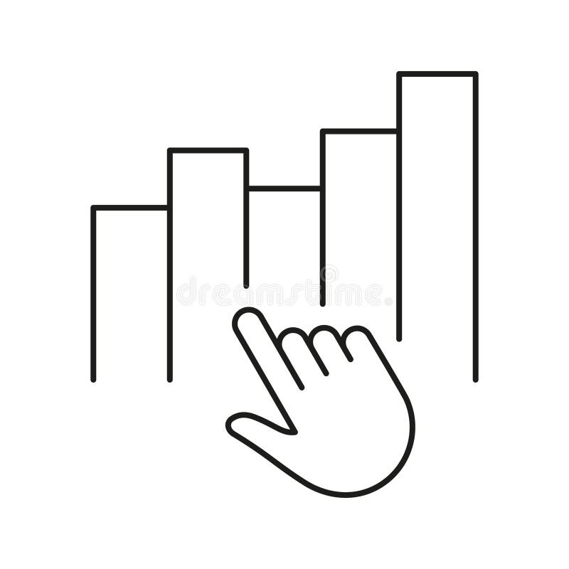 Hand Interacting with Bar Chart Line Icon. Data Analysis, User ...