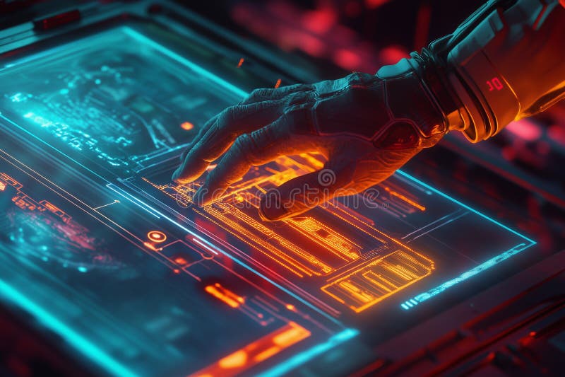 Hand Interacting with Colorful Digital Display Interface of with Vibrant Data and Analytics ...