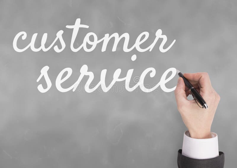 Hand Interacting with Customer Service Business Text Against Grey ...