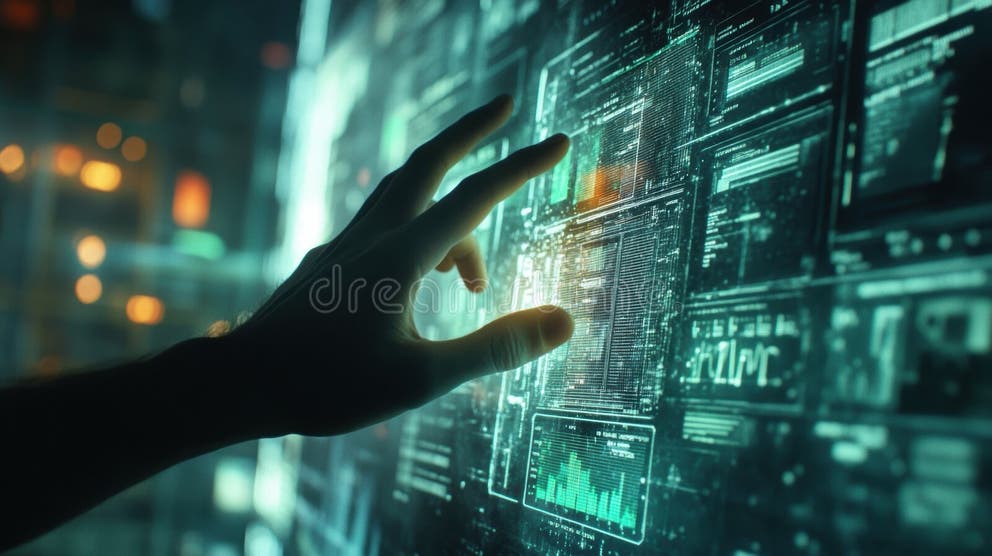 Engineer Managing Innovative Manufacturing Process Using Interactive Digital Touchscreen Display ...