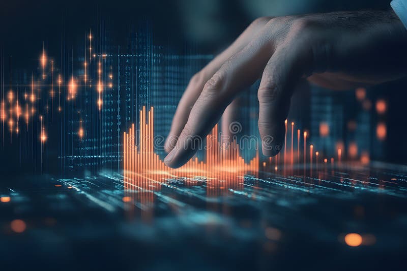 Hand Interacting with Data Visualization on a Digital Interface Stock ...
