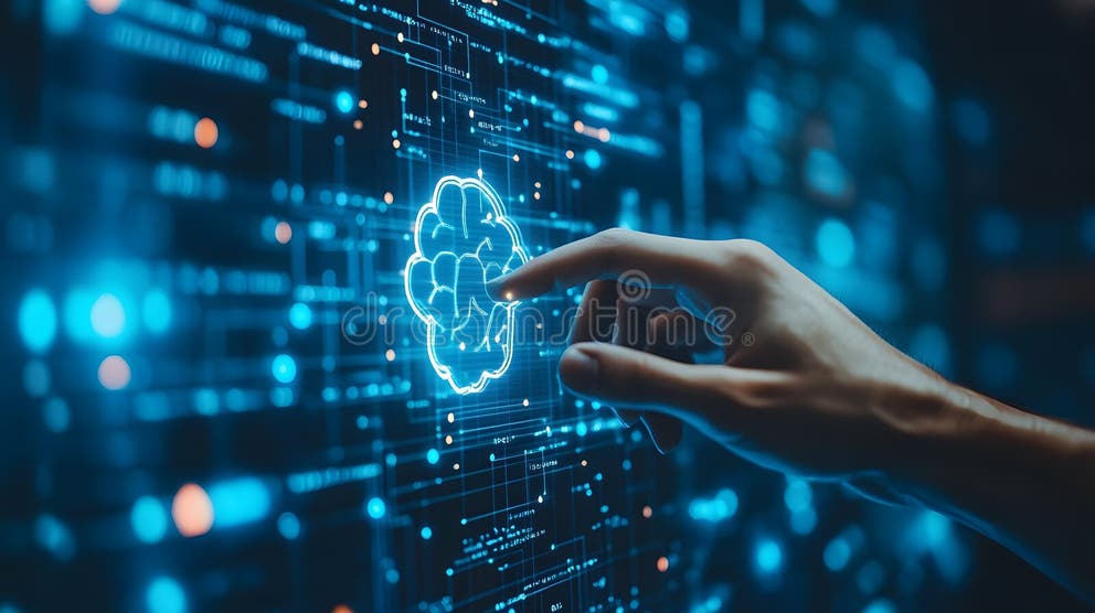 Hand Interacting with Digital Brain Interface Artificial Intelligence ...