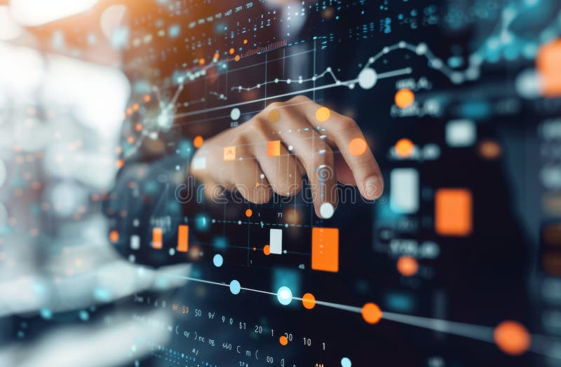 Hand Interacting with Digital Data Stock Image - Image of business ...