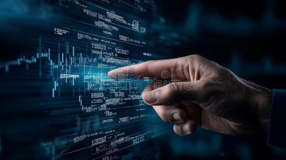 A Hand Interacting with Digital Data Displays, Showcasing Technology ...