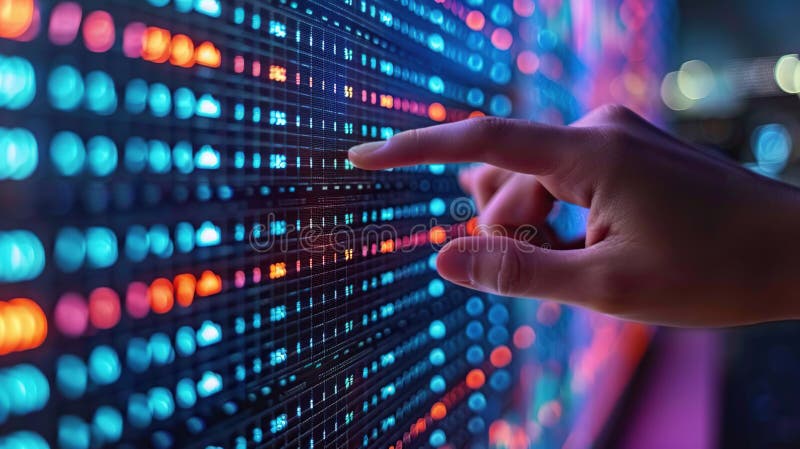 Hand Interacting with Digital Data Stock Illustration - Illustration of ...