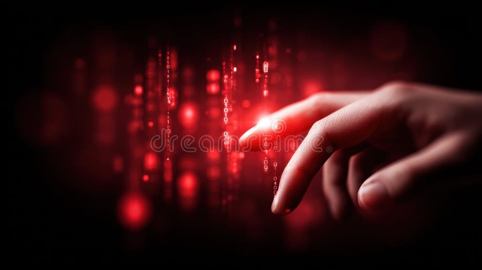 Hand Interacting with Binary Code, Representing Digital Technology and ...