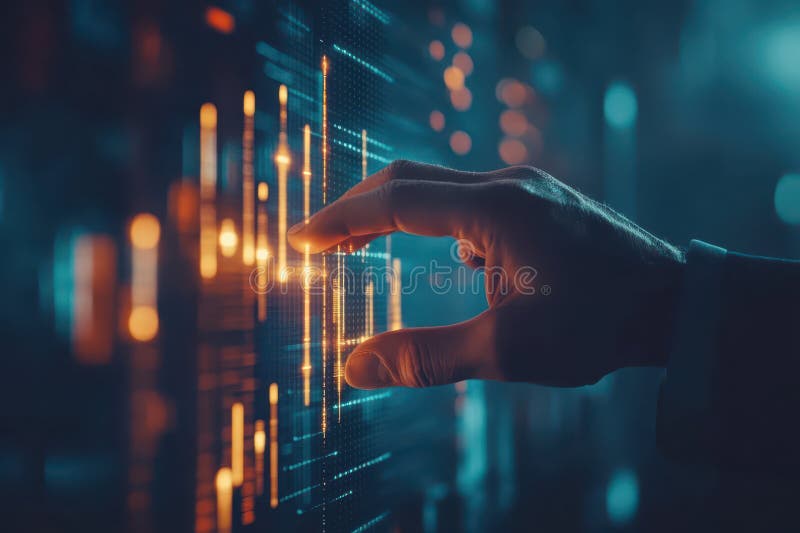 Hand Interacting with Digital Data Visualization on a Screen Stock Illustration - Illustration ...