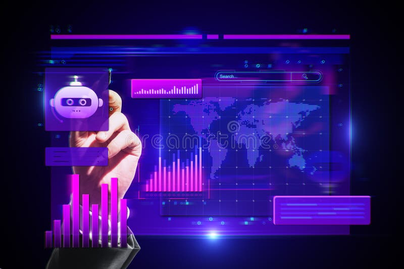 Hand Interacting with Digital Financial Dashboard Featuring Graphs and ...