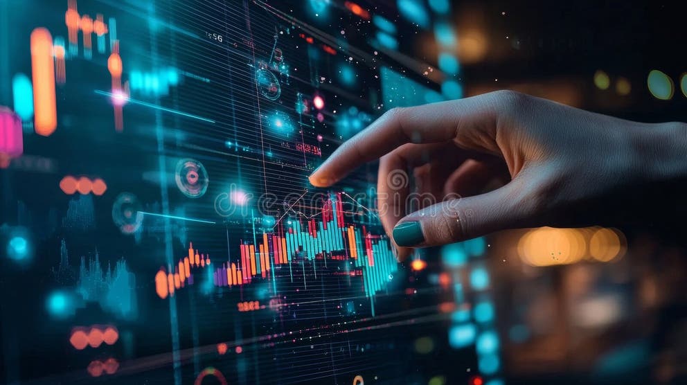 Hand Interacting with Digital Financial Data on a Screen Stock Image ...