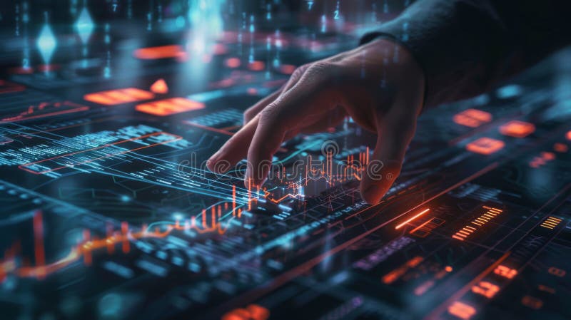 Hand Interacting with Digital Interface.AI Generated Image Stock Image - Image of digital ...