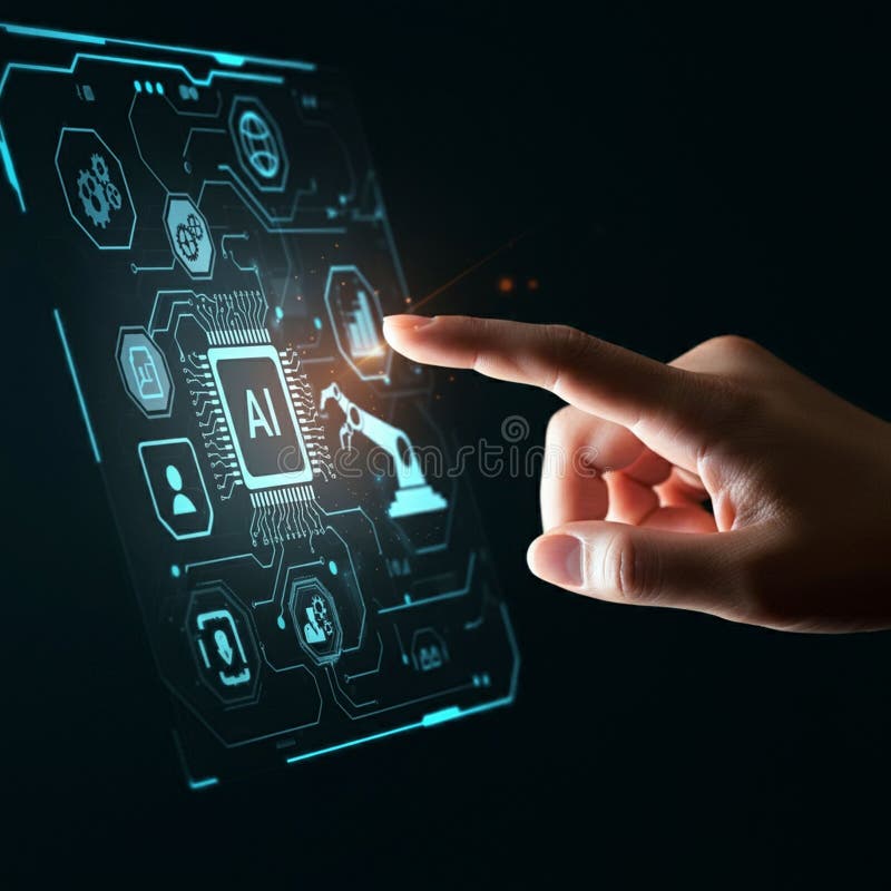 A Hand is Interacting with a Digital Interface Displaying a Futuristic ...