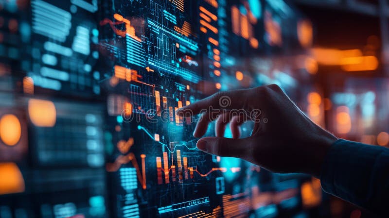 Hand Interacting with Digital Interface in a Futuristic Setting Stock ...