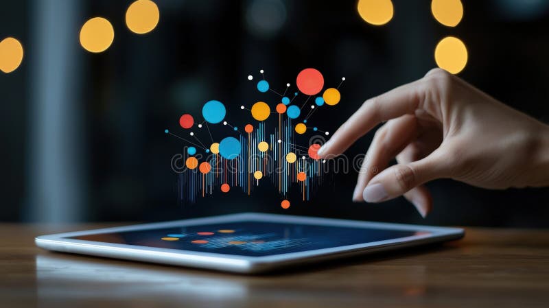 Hand Interacting with Digital Interface Icons Stock Illustration ...