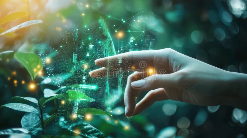 Hand Interacting Digital Interface Natural Environment Stock Photos ...