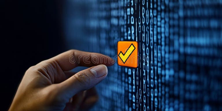 Hand Interacting with Digital Interface, Pressing Virtual Checkmark for ...