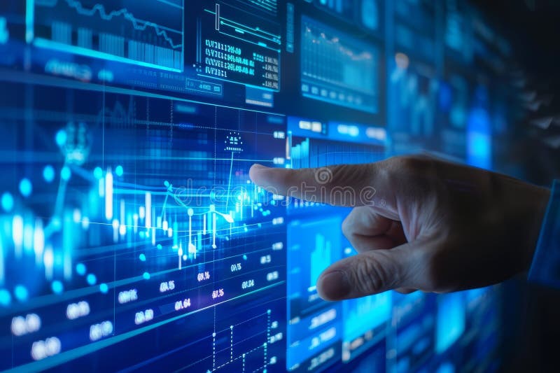 Hand Interacting with a Digital Interface To View Future Stock Market ...