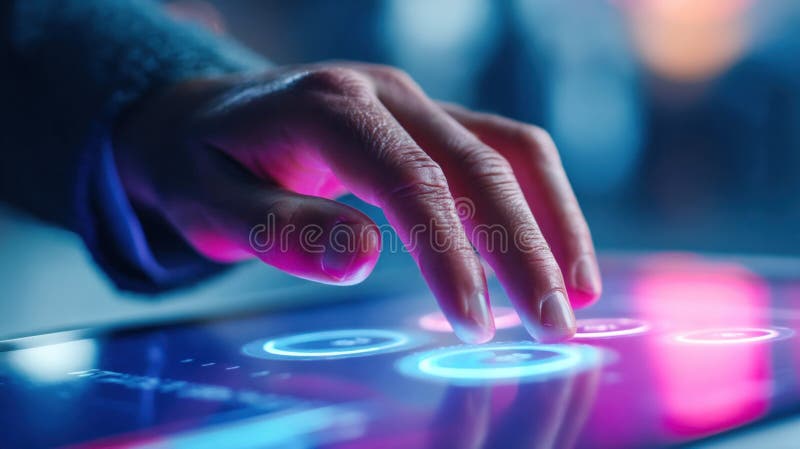 A Hand Interacting with a Digital Interface, Using Touch To Control a ...