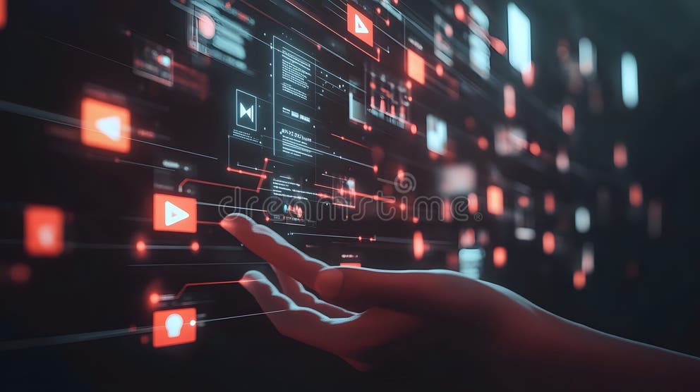 Hand Interacting with Digital Media Interface Featuring Video Data ...