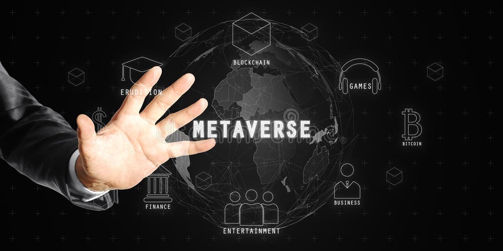 Hand Interacting with Digital Metaverse Interface Showcasing Various ...