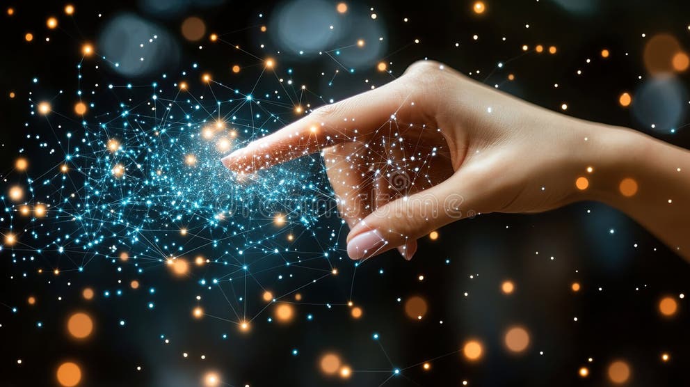 Hand Interacting with a Digital Network Stock Illustration ...