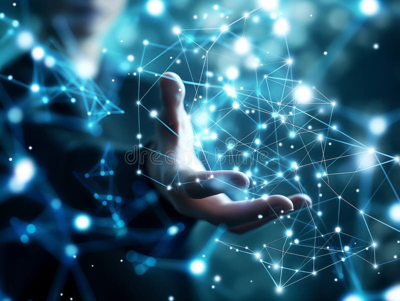 Hand Interacting with Digital Network Stock Image - Image of ...