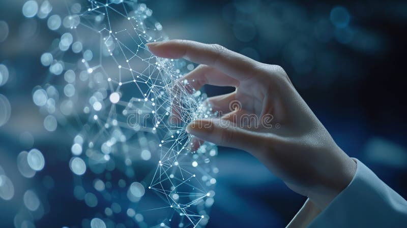 Hand Interacting with a Digital Network Stock Illustration ...