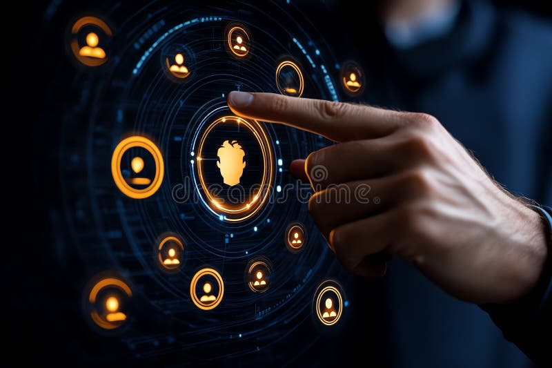 Hand Interacting with Digital Network Interface, Representing ...