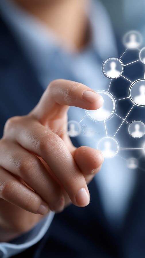 Hand Interacting with Digital Network of People, Business Connections ...