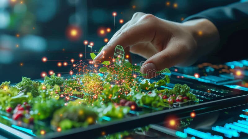 Hand Interacting with Digital Plants in Augmented Reality Stock Photo - Image of closeup ...