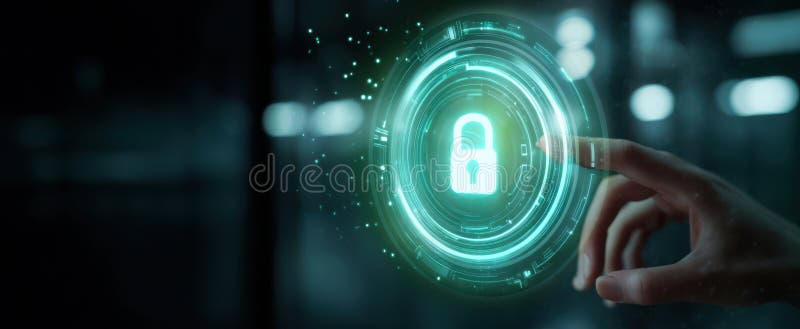 The Hand Interacting with a Digital Security Lock Interface..AI Generated Image Stock Image ...