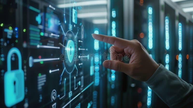 Hand Interacting with Digital Security Lock on Screen Stock ...