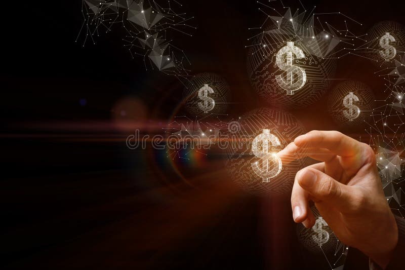 Hand Interacting with Dollar Symbol in Digital Space Stock Photo ...