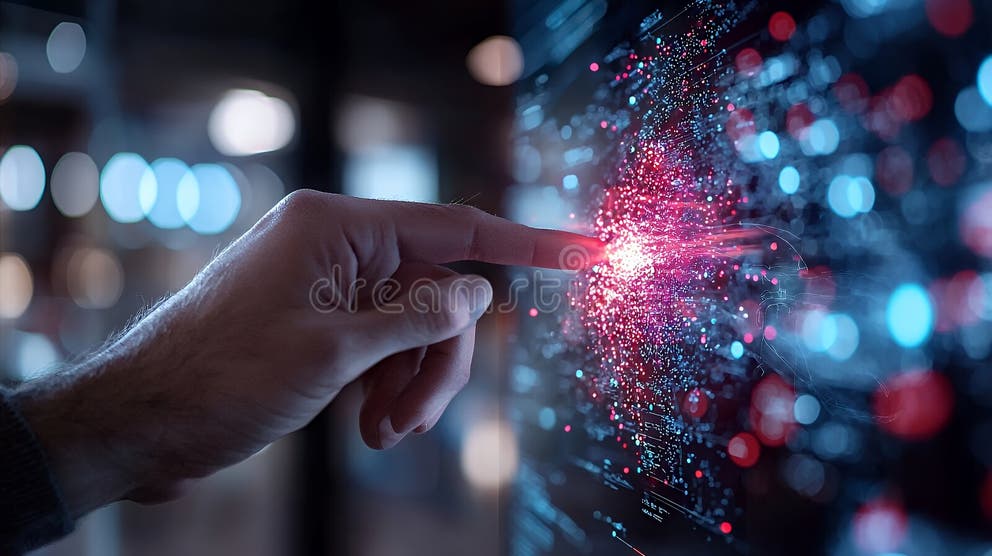 Hand Interacting with a Dynamic Digital Interface Stock Illustration ...