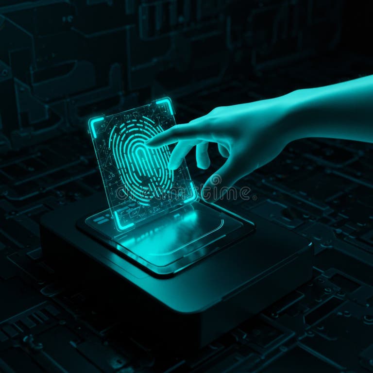 Hand Interacting with a Fingerprint Scanner on a Circuit Board Stock ...