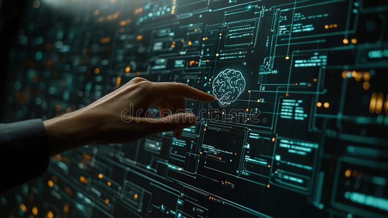 Hand Interacting with Futuristic Brain Data Interface Stock ...