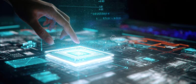 The Hand Interacting with a Futuristic Computer Interface on a ...